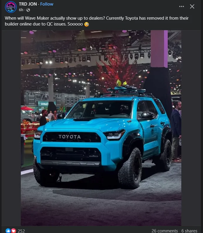 2026 Wavemaker TRD Pro delayed | 2025 4Runner Forum (6th Gen) Community ...